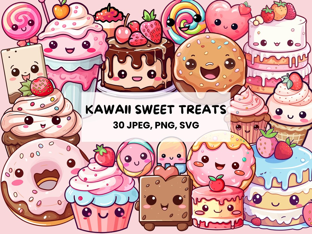 Kawaii Sweet Food Clipart | 30 Cute Sweet Treats Clipart | Cute ...