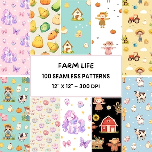 Farm Life Patterns | 100 Farming Life Seamless Patterns | Kawaii Farm ...