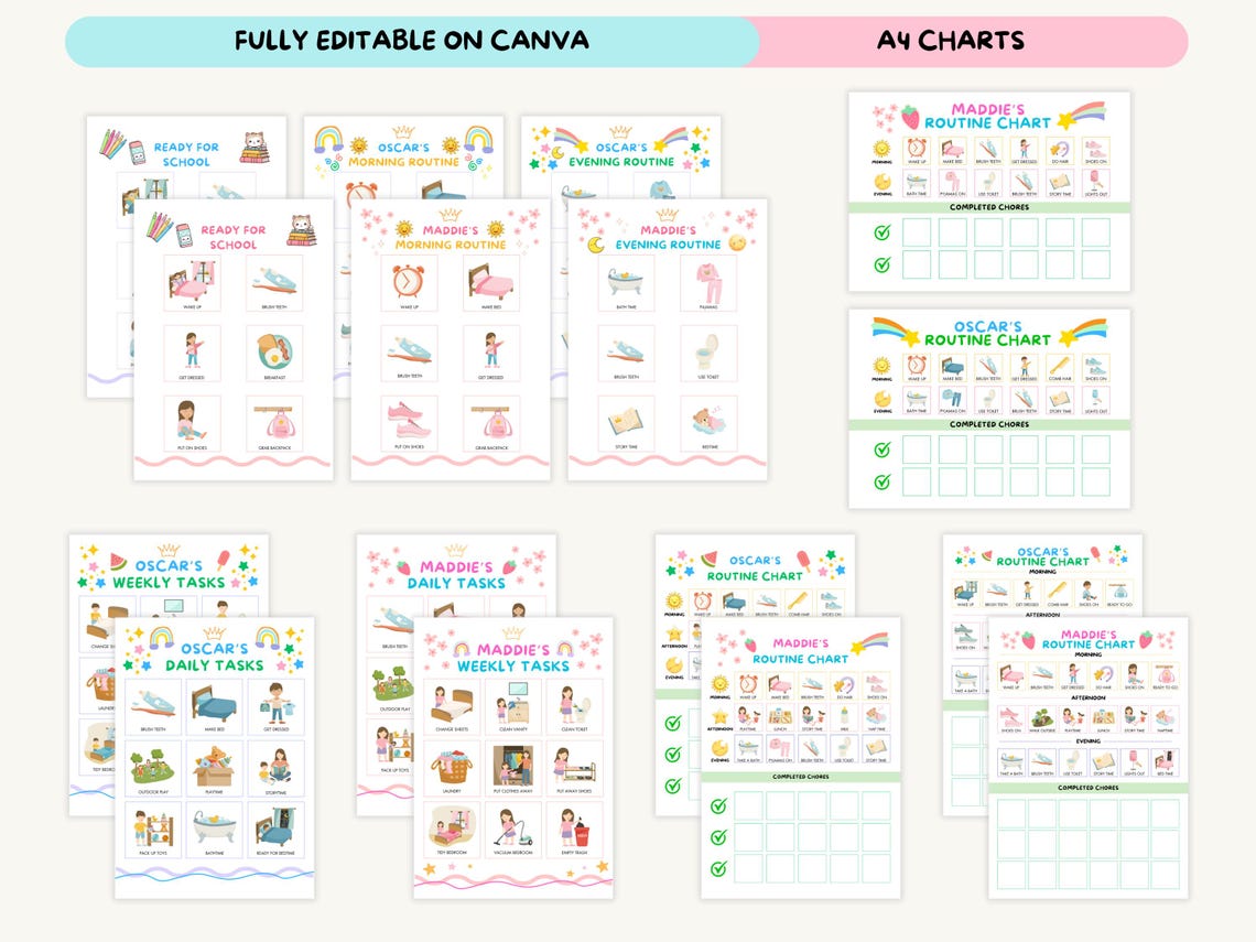 Editable Daily Routine Cards for Kids Daily Chore Chart Visual Schedule ...