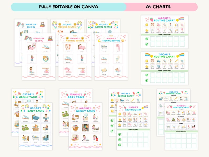 Editable Daily Routine Cards for Kids Daily Chore Chart Visual Schedule ...