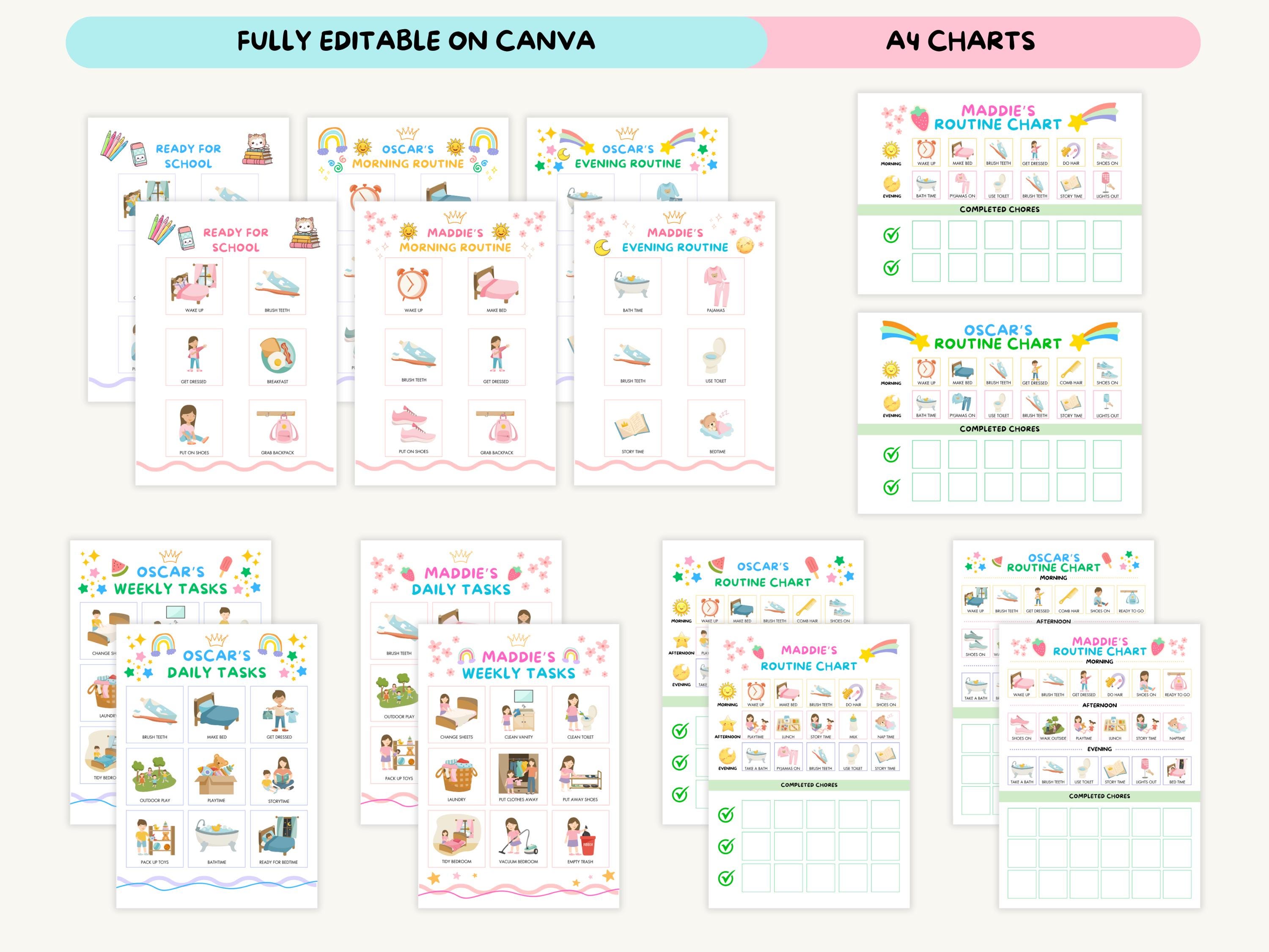 Editable Daily Routine Cards for Kids Daily Chore Chart Visual Schedule ...