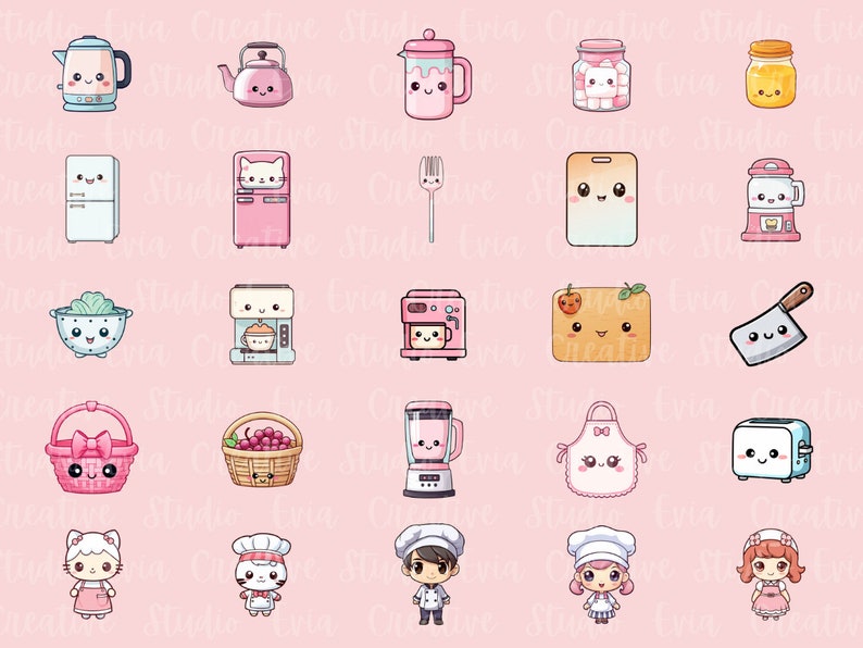 Kawaii Kitchen Clipart | 50 Cute Kitchen Tools | Cooking and Baking ...