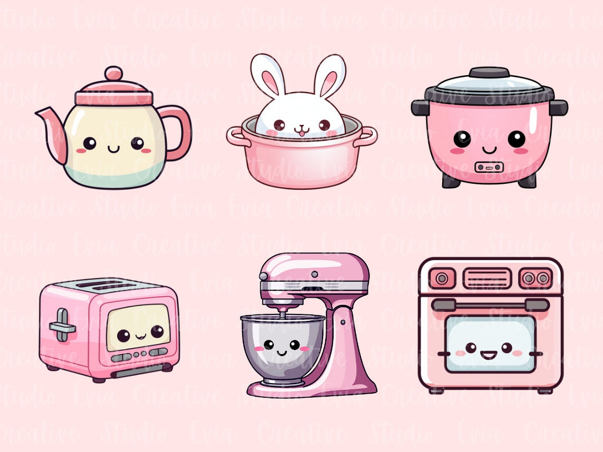 Kawaii Kitchen Clipart | 50 Cute Kitchen Tools | Cooking and Baking Equipment | PNG and JPEG for ...
