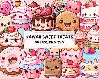 Kawaii Sweet Food Clipart 30 Cute Sweet Treats Clipart Cute Graphics ...