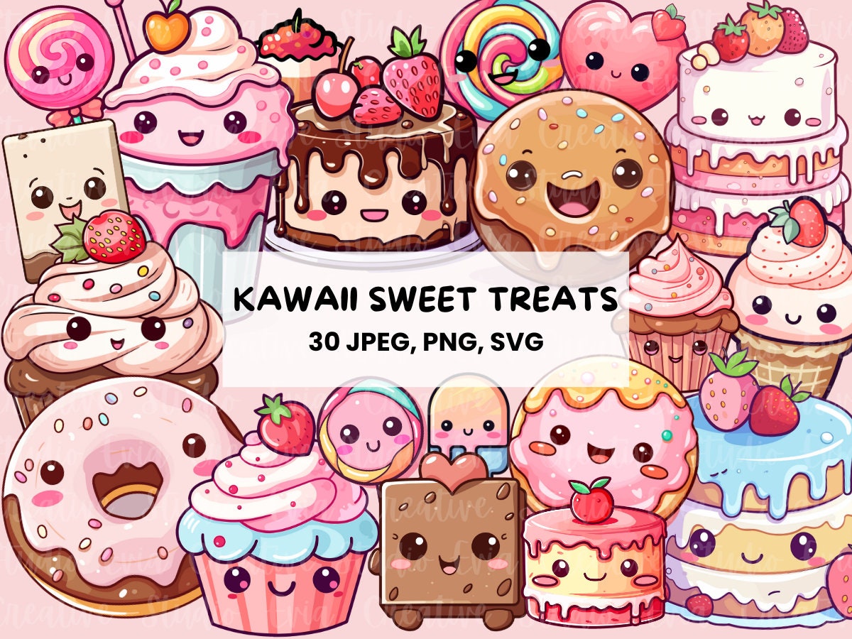 Dulces Kawaii / Imágenes Prediseñadas de Comida Linda / Kawaii SVG ...