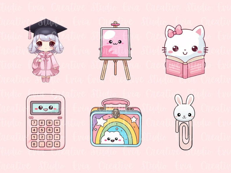 Kawaii School Clipart 70 Cute School PNG and JPEG Back to School ...