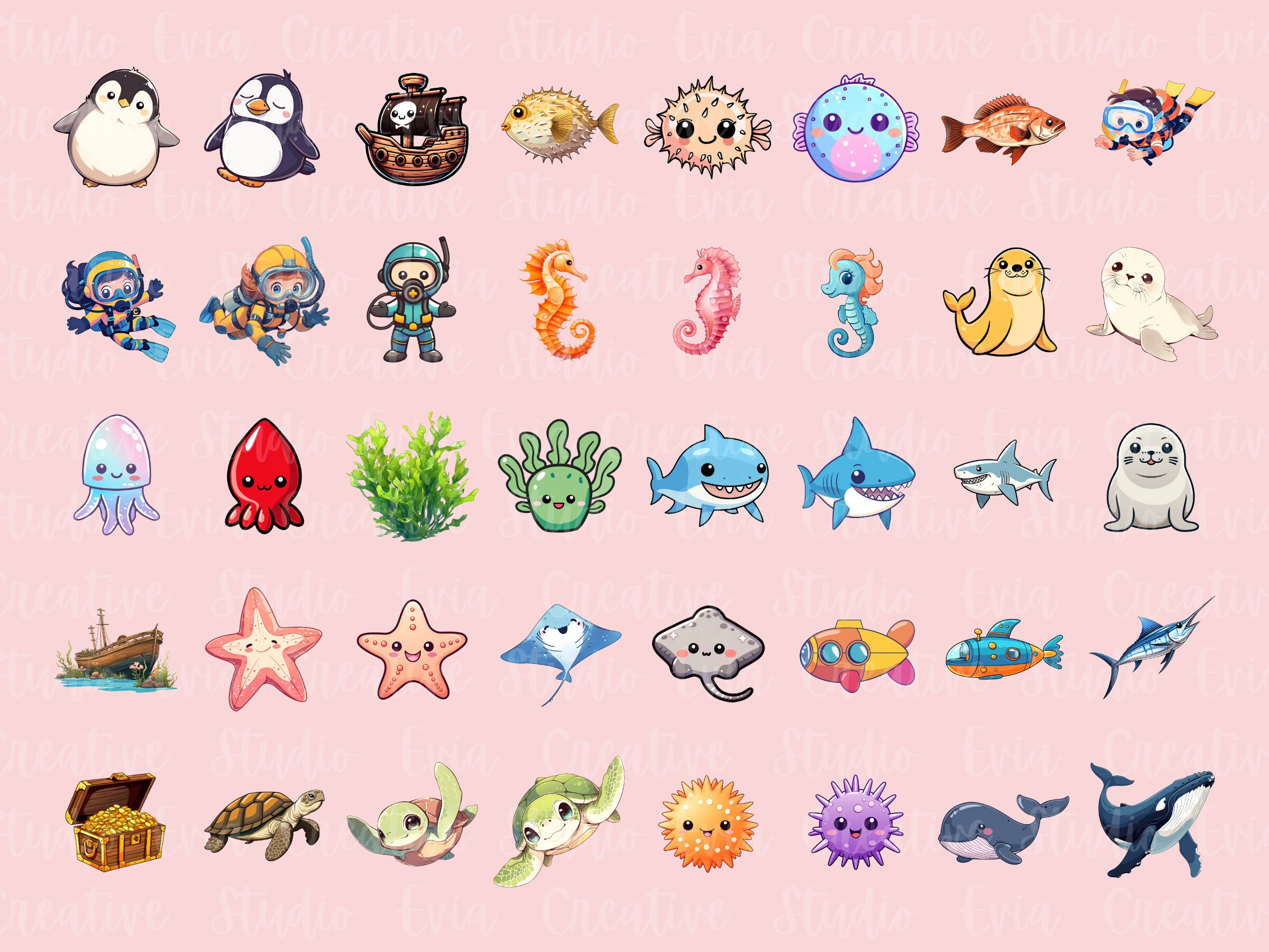 Under the Sea Clipart | 80 Sea Animal Graphics | Cute Sea Creatures ...