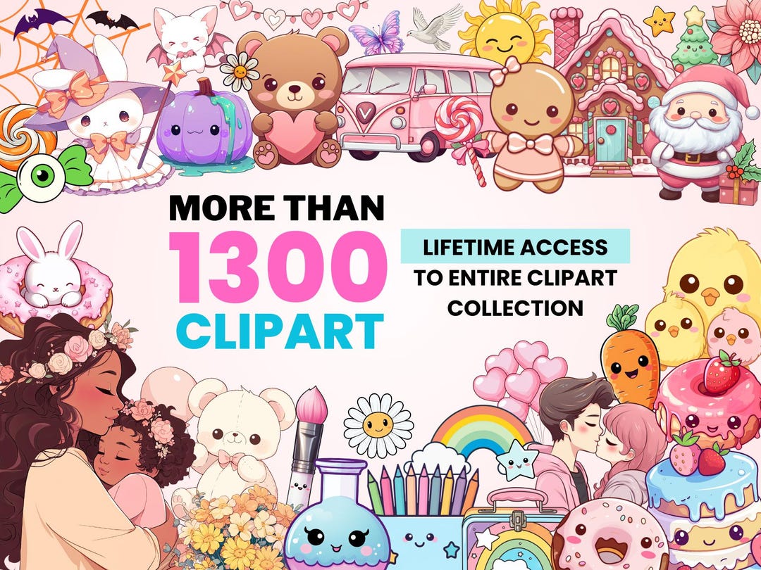 Mega Clipart Bundle 1300 Kawaii and Cute Clipart Graphics Full Access ...