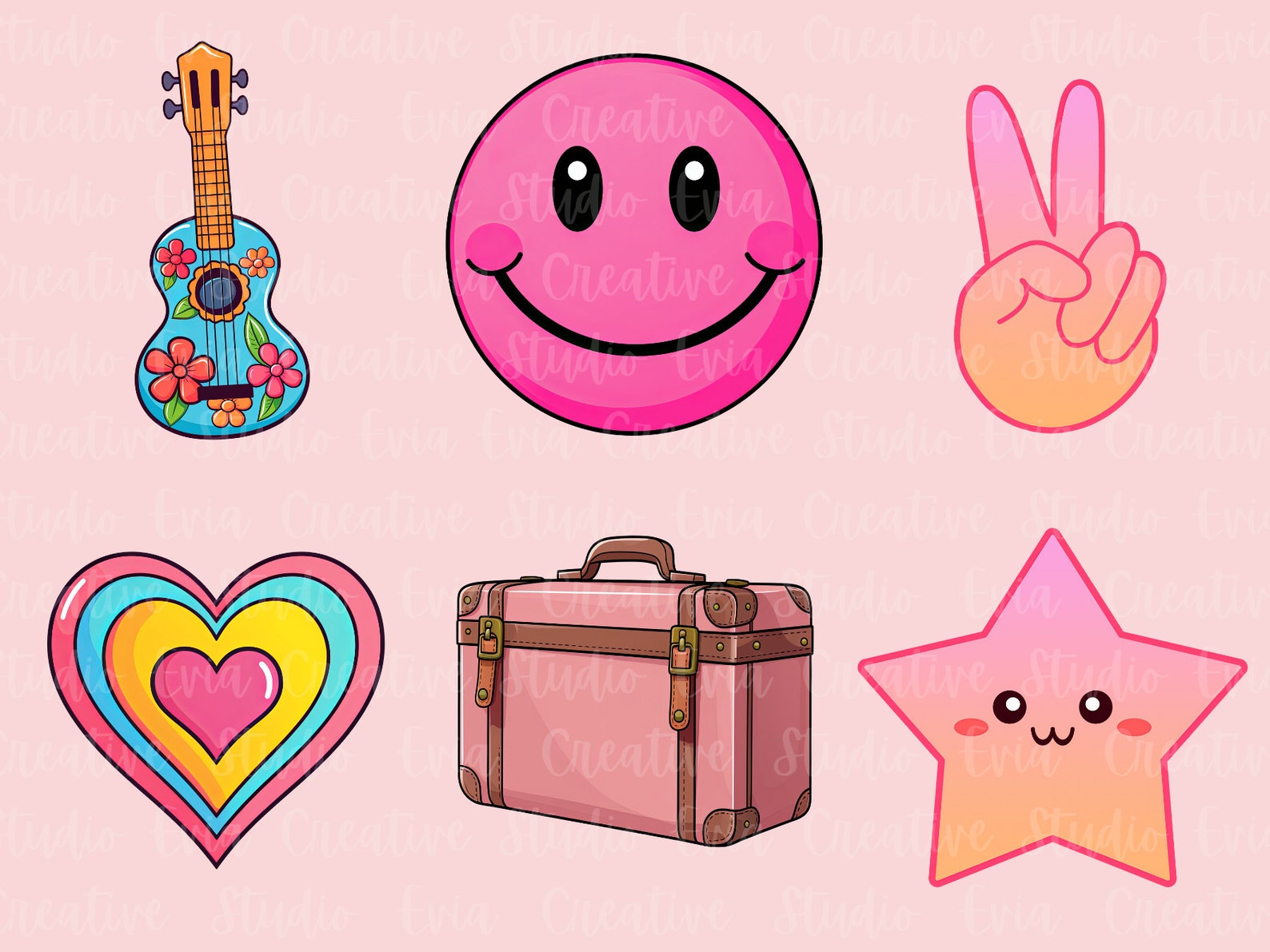 Retro Groovy Clipart | 80 Retro Hippie Graphics | Vintage Retro ...