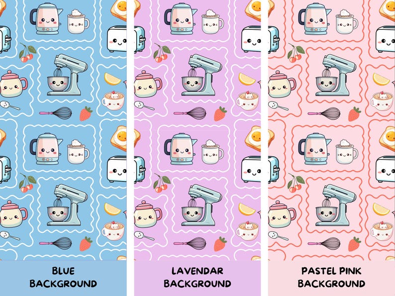 Kawaii Kitchen Patterns | 100 Kitchen Seamless Patterns | Cute Kitchen ...