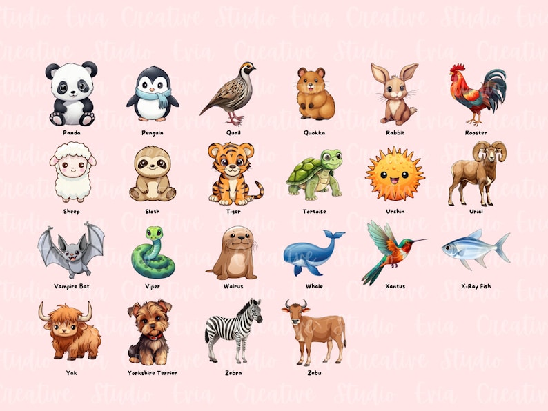 Cute Animals Clipart | A-Z Animal Graphics | Kawaii Animals Clipart ...
