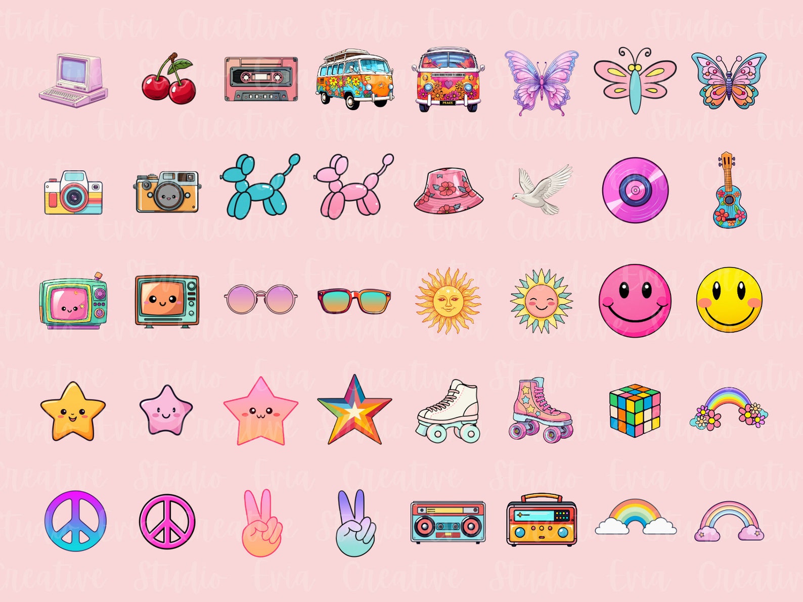 Retro Groovy Clipart | 80 Retro Hippie Graphics | Vintage Retro ...