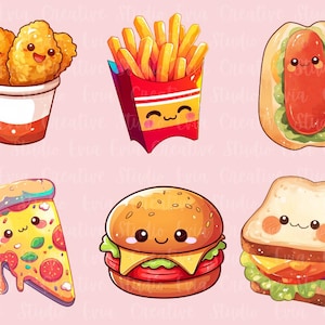 Kawaii Fast Food Clipart | 80 Cute Food Graphics | Kawaii PNG Bundle ...
