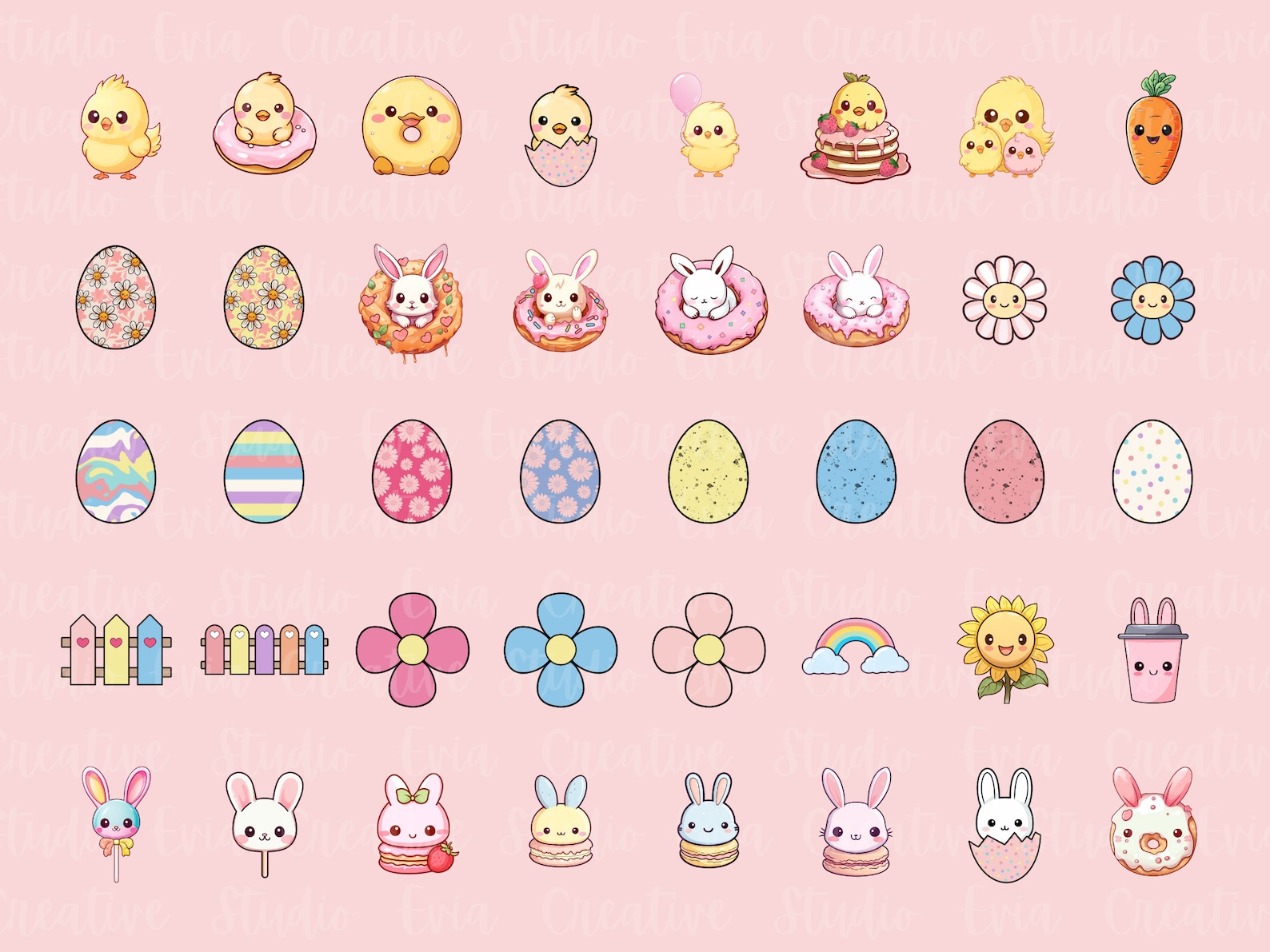 Kawaii Easter Clipart 80 Bunny Easter Graphics Cute Easter Eggs Kawaii ...