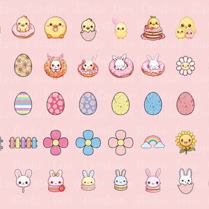 Kawaii Easter Clipart | 80 Bunny Easter Graphics | Cute Easter Eggs ...
