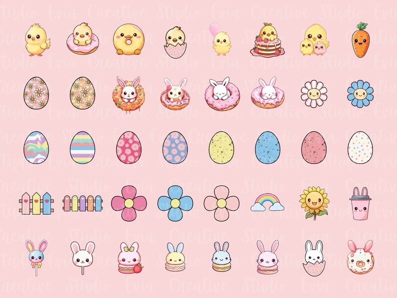 Kawaii Easter Clipart 80 Bunny Easter Graphics Cute Easter Eggs Kawaii ...