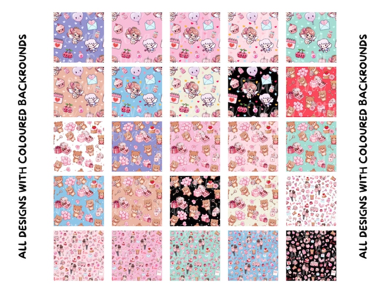 Kawaii Valentine Patterns | 50 Seamless Valentine Patterns | Cute ...