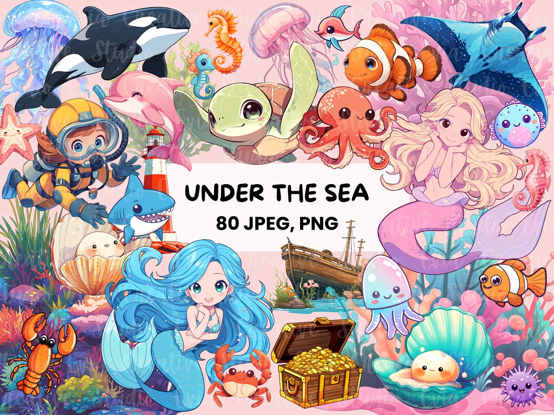 Under the Sea Clipart | 80 Sea Animal Graphics | Cute Sea Creatures ...
