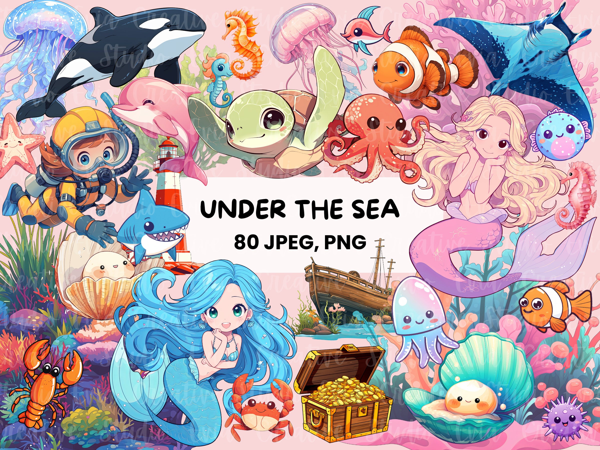 Under the Sea Clipart 80 Sea Animal Graphics Cute Sea Creatures Clipart ...