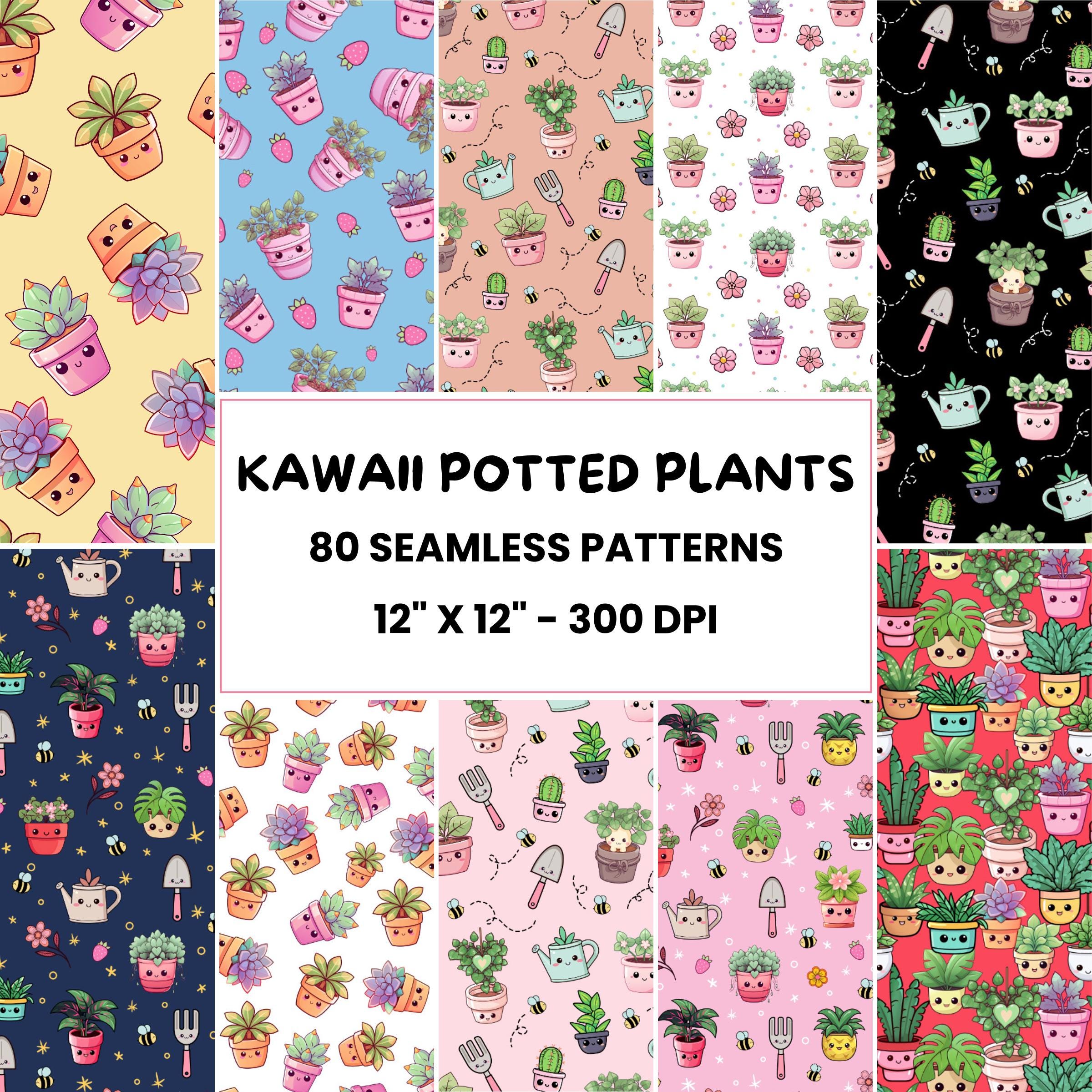 Kawaii Potted Plants Patterns | 80 Indoor Plants Seamless Patterns ...
