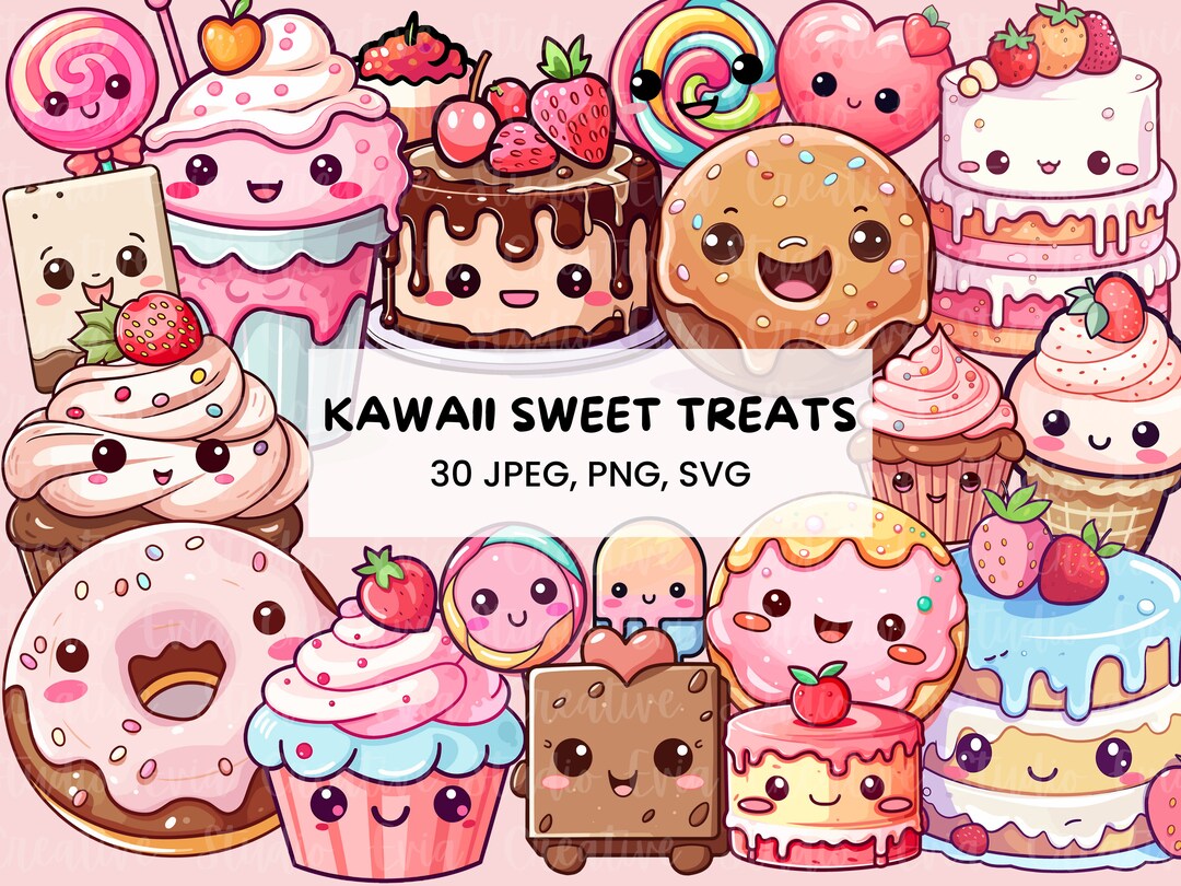 Kawaii Sweet Food Clipart 30 Cute Sweet Treats Clipart - Etsy