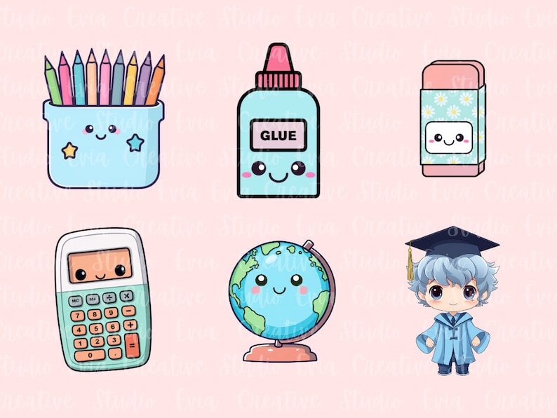 Kawaii School Clipart | 70 Cute School PNG and JPEG | Back to School ...