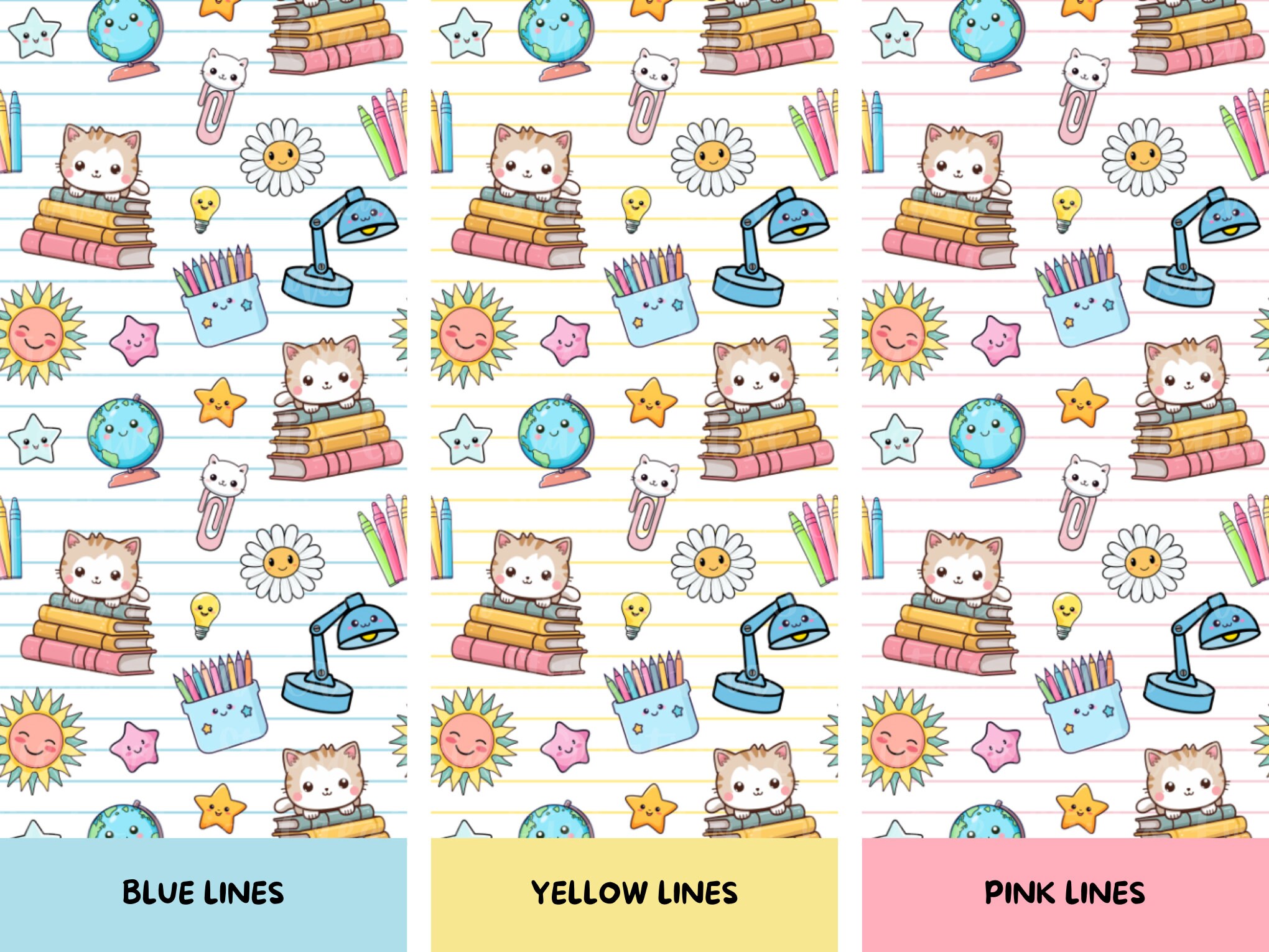Kawaii School Patterns 60 Cute School Seamless Patterns Back to School ...
