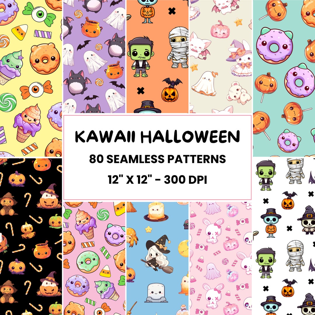 Kawaii Halloween Patterns | 80 Cute Spooky Seamless Patterns ...