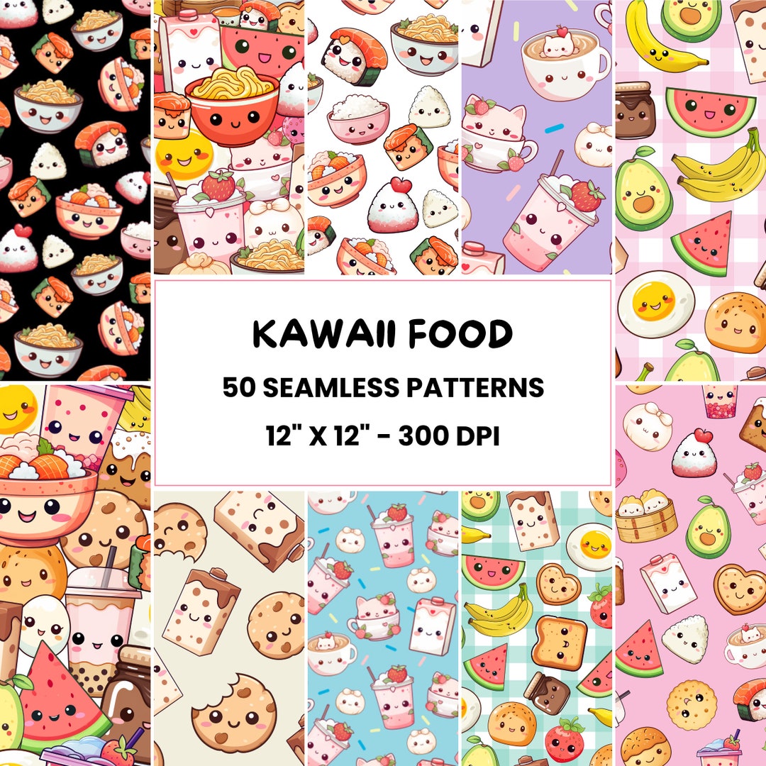 Kawaii Food Patterns | 50 Seamless Cute Food Patterns | Kawaii Design ...