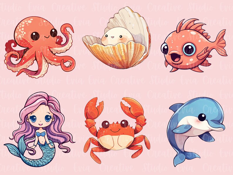 Under the Sea Clipart | 80 Sea Animal Graphics | Cute Sea Creatures ...