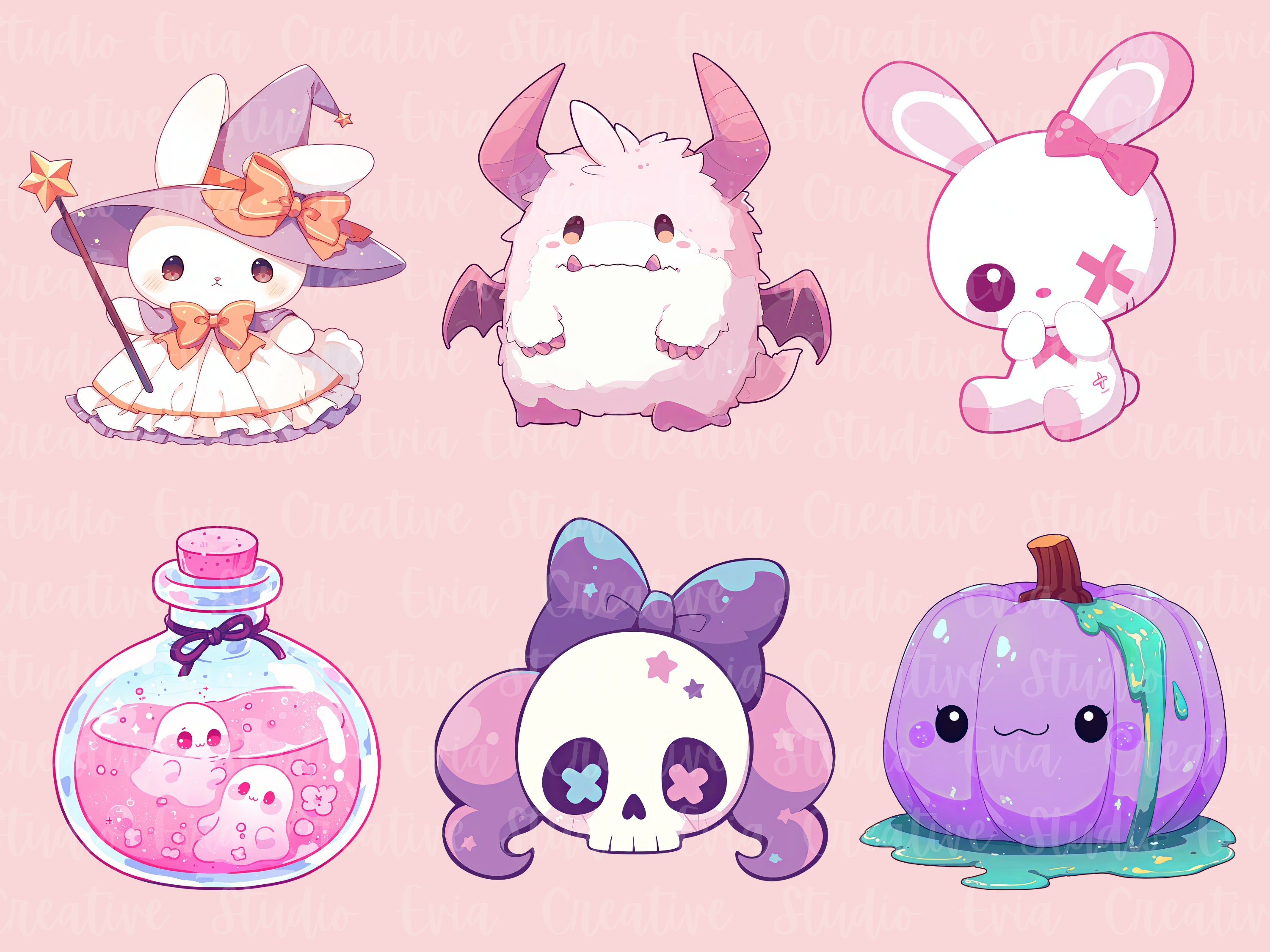 Kawaii Halloween Clipart | 100 Cute Halloween Graphics | Scary Monster ...