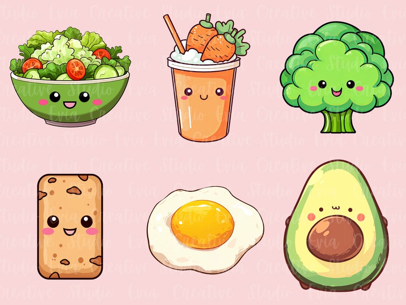 Healthy Lifestyle Clipart | 80 Gym Life Graphics | Kawaii Healthy Food ...