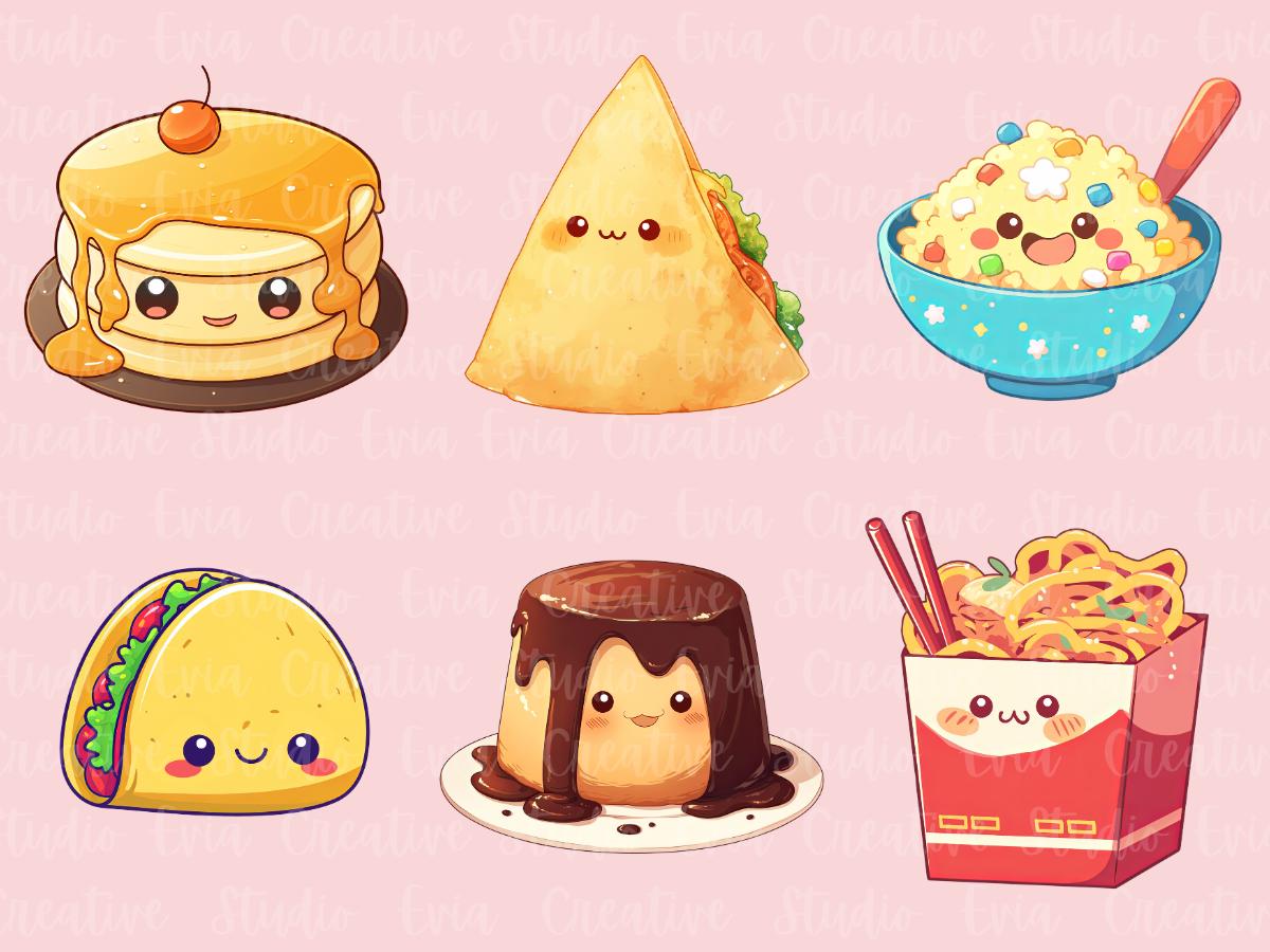 Kawaii Fast Food Clipart | 80 Cute Food Graphics | Kawaii PNG Bundle ...