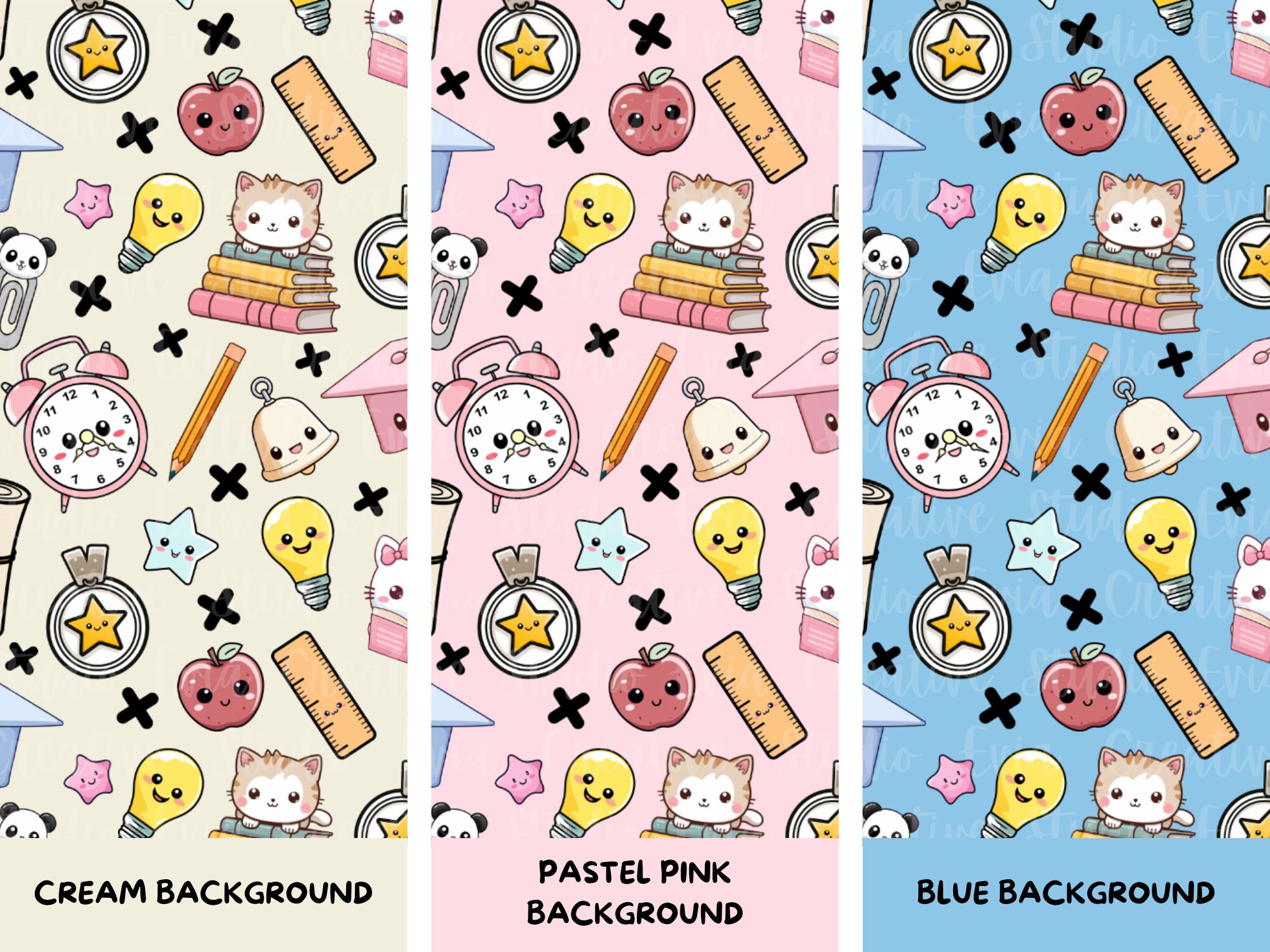 Kawaii School Patterns | 60 Cute School Seamless Patterns | Back to ...