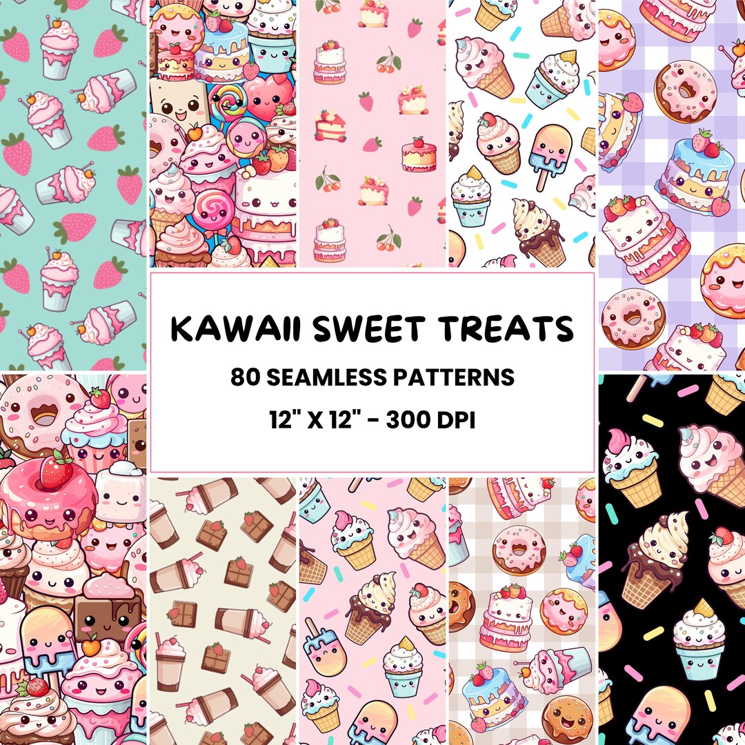 Kawaii Sweet Food Patterns | 40 Cute Seamless Digital Patterns ...