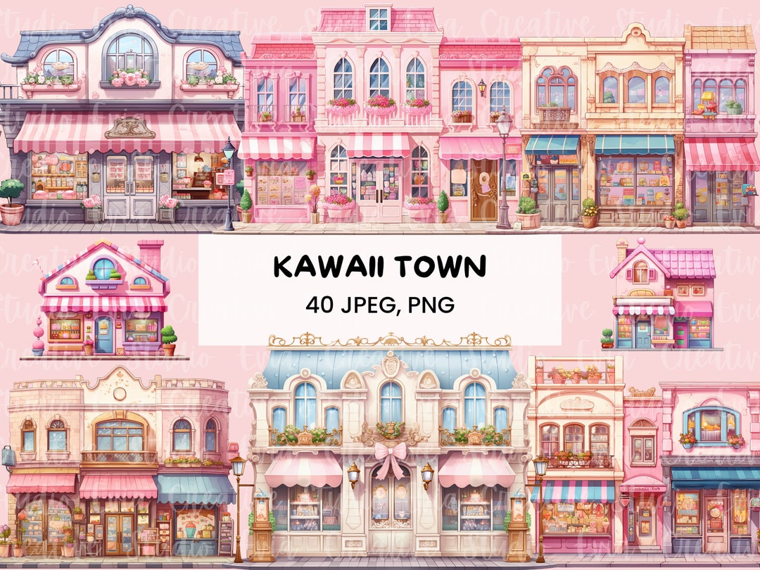 Kawaii Town Cute Shops Pink Shop Houses Sweets Shops - Etsy