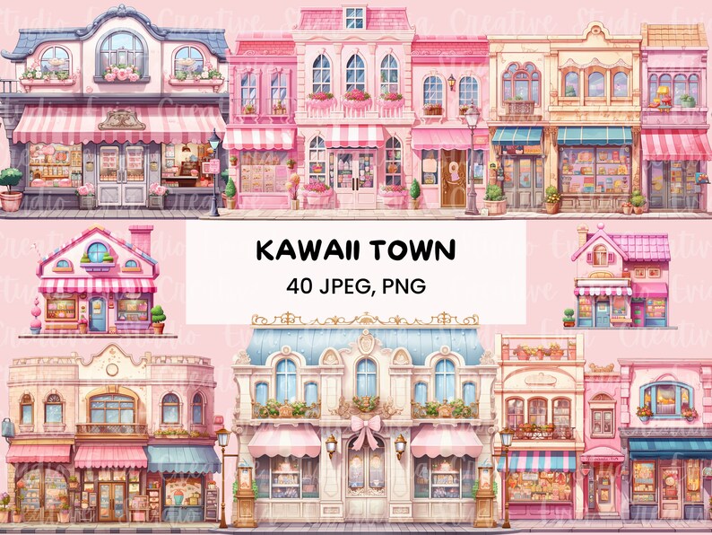 Kawaii Town Cute Shops Pink Shop Houses Sweets Shops - Etsy