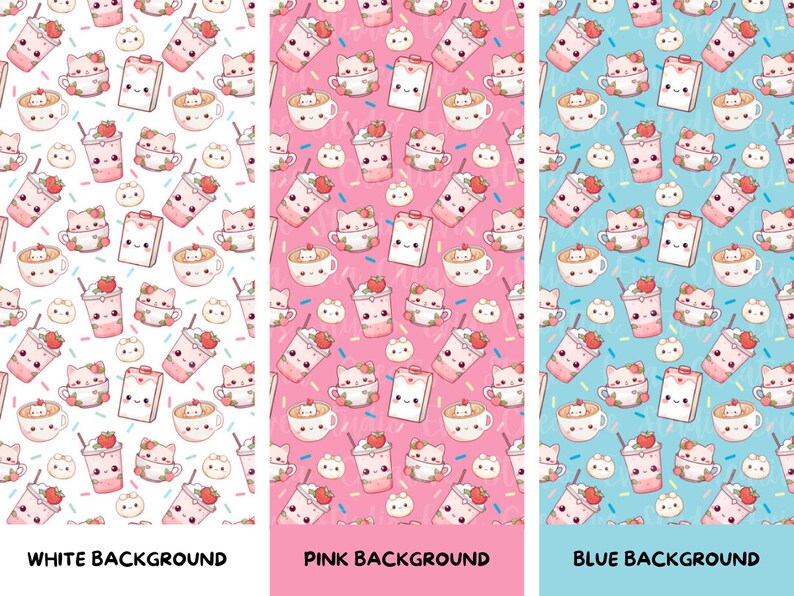 Kawaii Food Patterns 50 Seamless Cute Food Patterns Kawaii Design ...