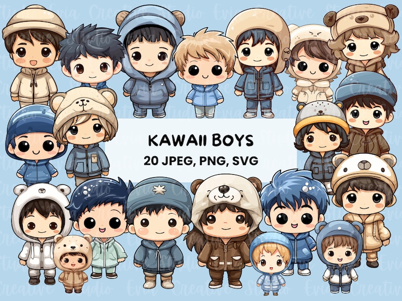 Kawaii Boy Clipart Cute Anime Boy 20 Character Bundle Instant Download ...