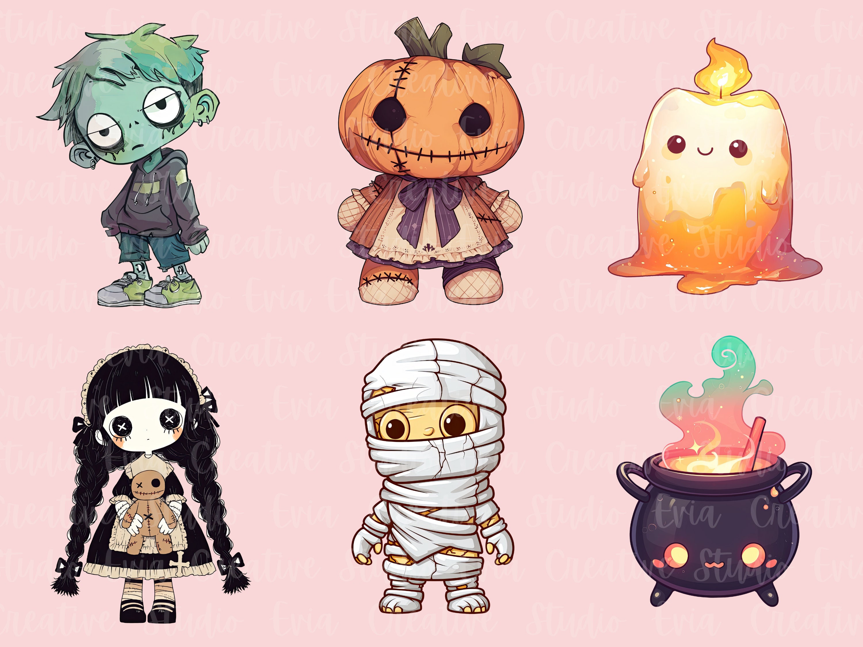 Kawaii Halloween Clipart | 100 Cute Halloween Graphics | Scary Monster ...