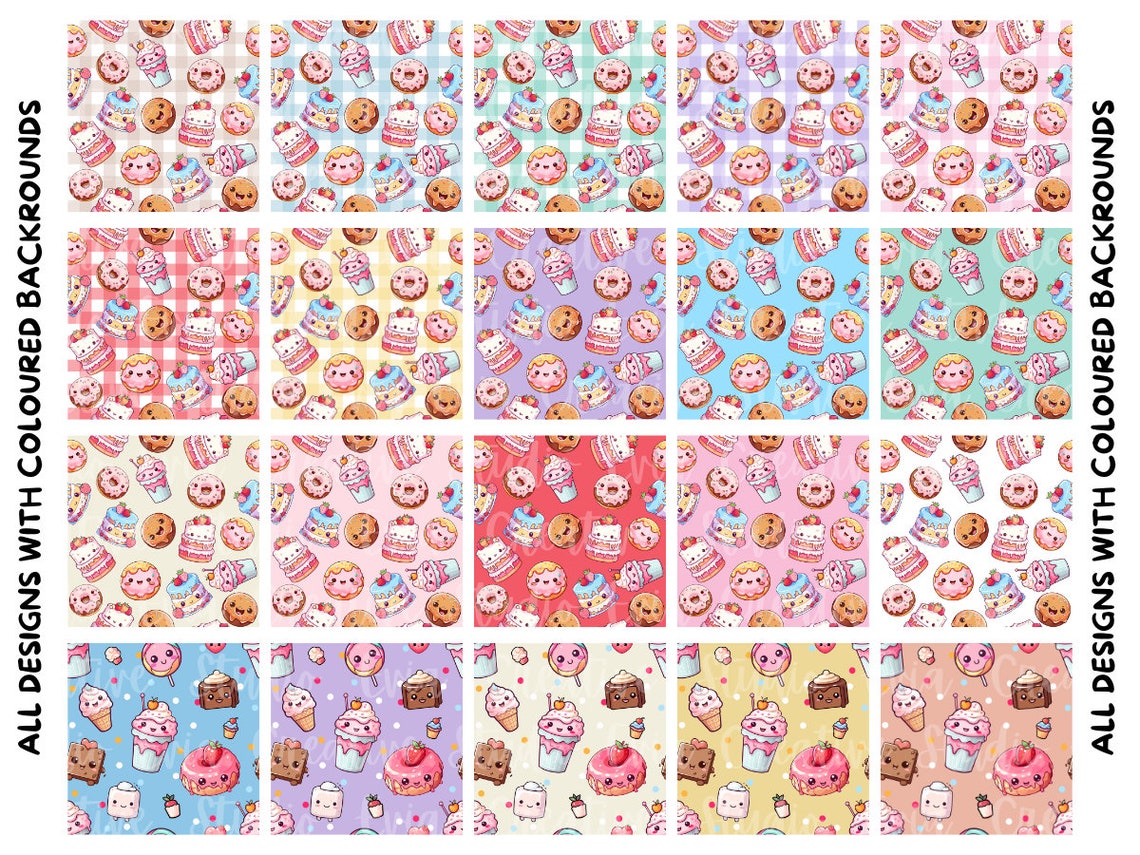 Kawaii Sweet Food Patterns 40 Cute Seamless Digital Patterns Digital ...