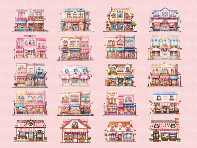 Kawaii Town Cute Shops Pink Shop Houses Sweets Shops - Etsy