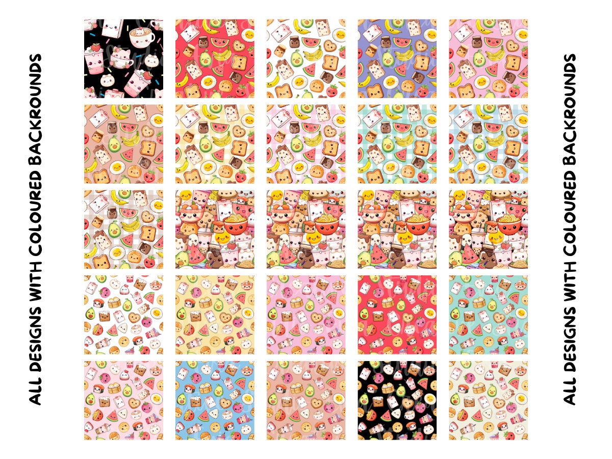 Kawaii Food Patterns 50 Seamless Cute Food Patterns Kawaii Design ...