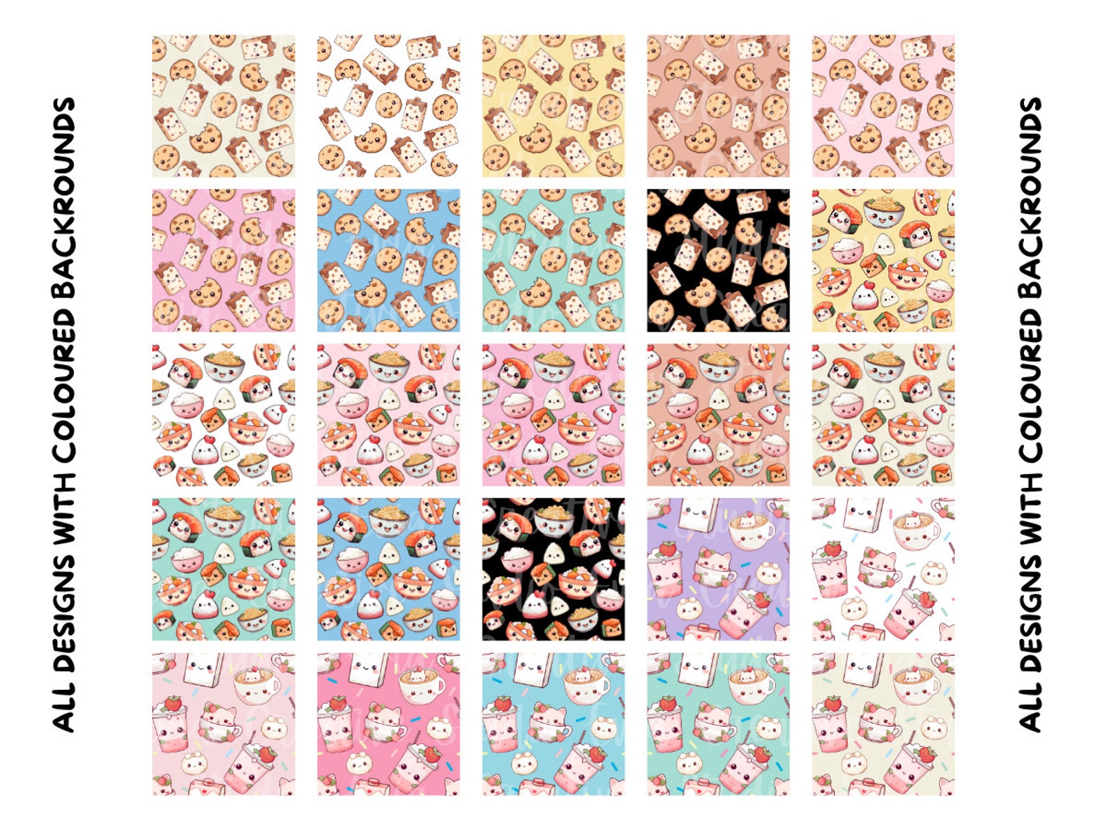 Kawaii Food Patterns 50 Seamless Cute Food Patterns Kawaii Design ...