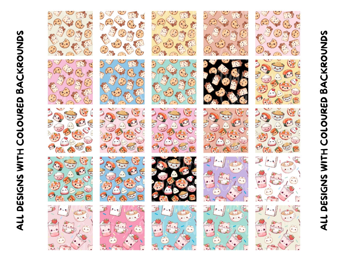 Kawaii Food Patterns 50 Seamless Cute Food Patterns Kawaii Design ...