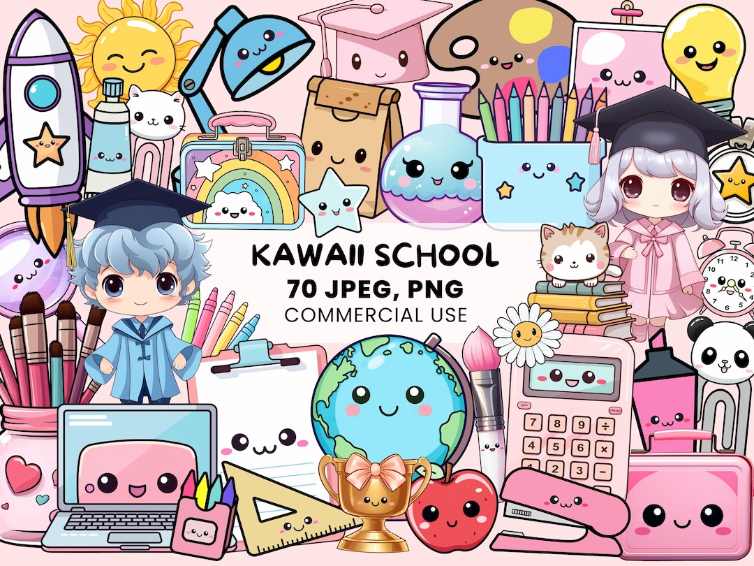 Kawaii School Clipart | 70 Cute School PNG and JPEG | Back to School ...