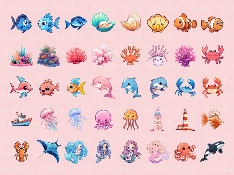 Under the Sea Clipart | 80 Sea Animal Graphics | Cute Sea Creatures ...