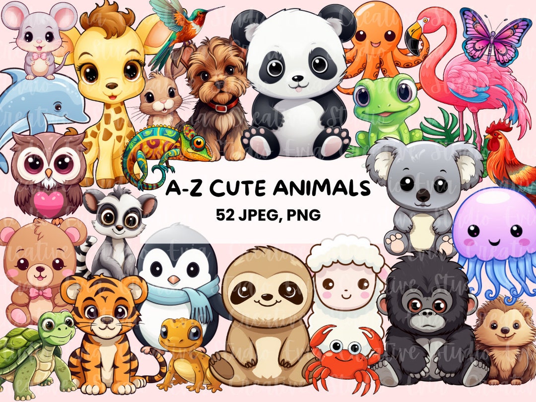 Cute Animals Clipart | A-Z Animal Graphics | Safari Animals | 52 PNG ...