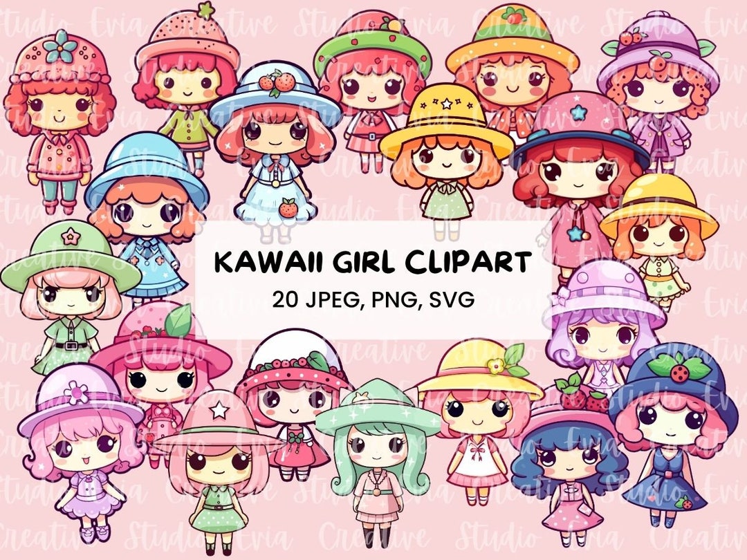 Kawaii Girl Clipart Cute Anime Girl 20 Character Bundle - Etsy