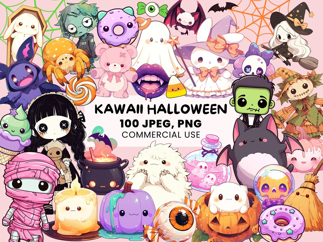 Kawaii Halloween Clipart | 100 Cute Halloween Graphics | Scary Monster ...